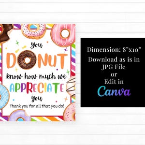 EDITABLE Donut Teacher Appreciation Sign, You Donut Know Teachers ...