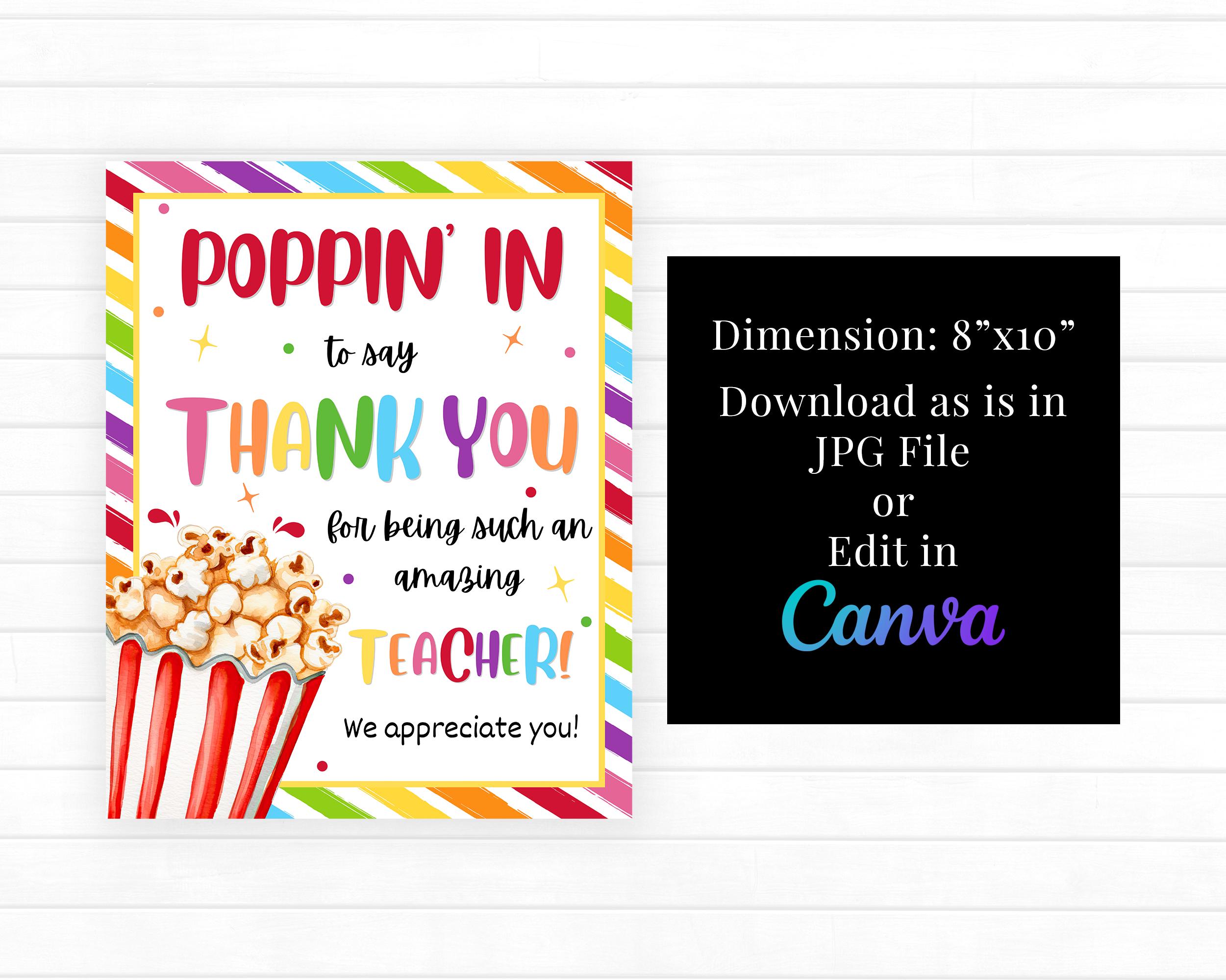 EDITABLE Popcorn Teacher Appreciation Sign, Popcorn Bar Appreciation ...