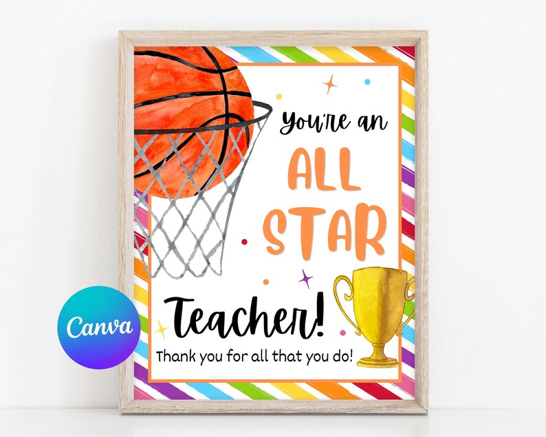 EDITABLE Basketball Teacher Appreciation Sign, All Star Teacher ...