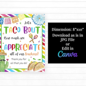 EDITABLE Taco 'bout Teacher Appreciation Sign, Mexican Food Teacher ...