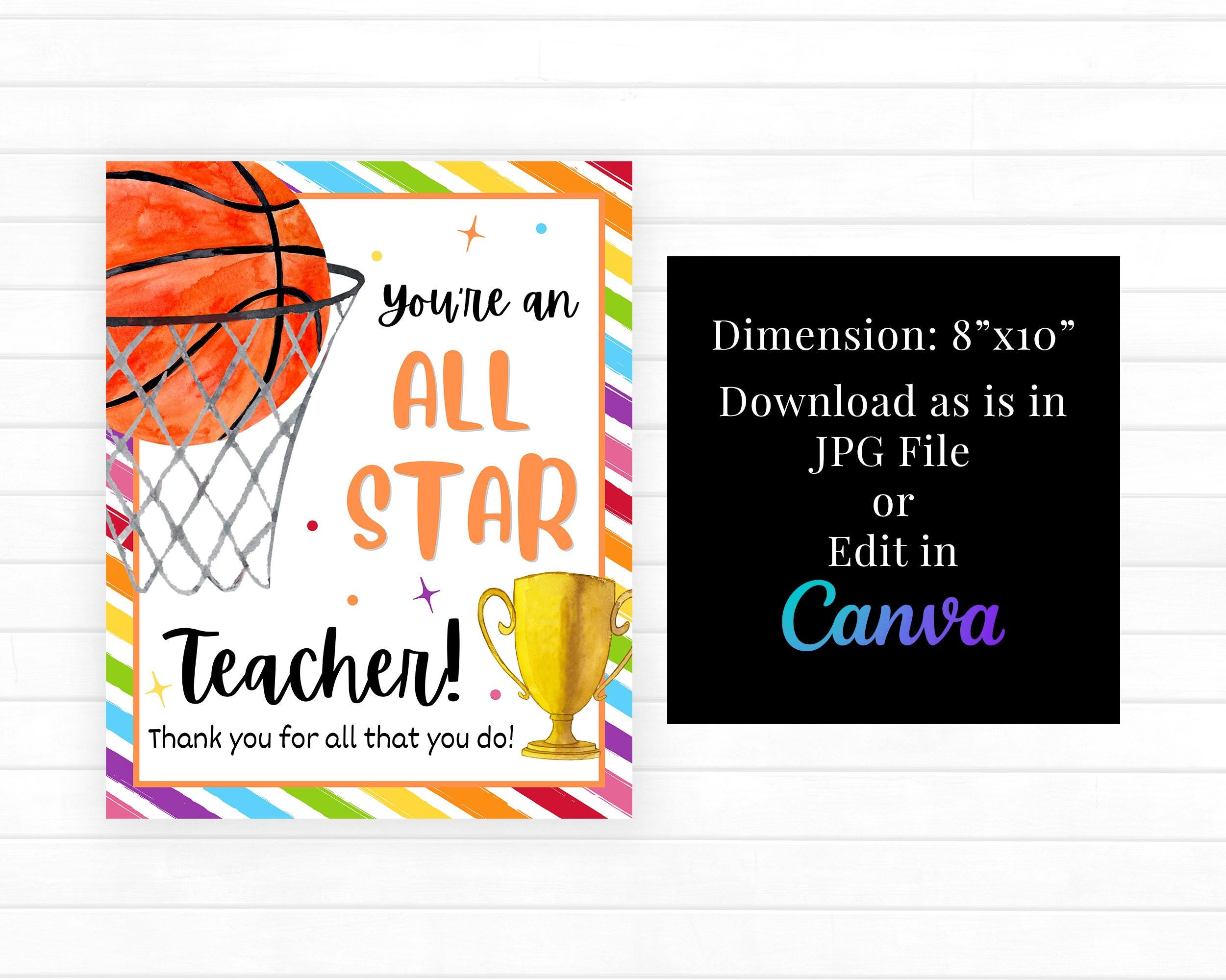 EDITABLE Basketball Teacher Appreciation Sign, All Star Teacher ...