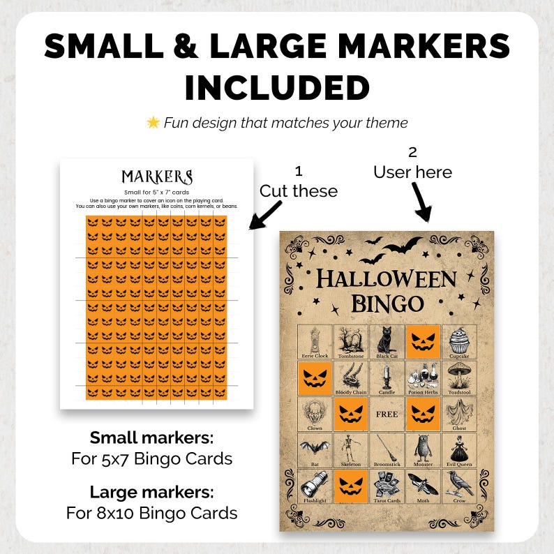 Halloween Bingo Cards, Halloween Bingo Games, Kids Halloween Party Game ...