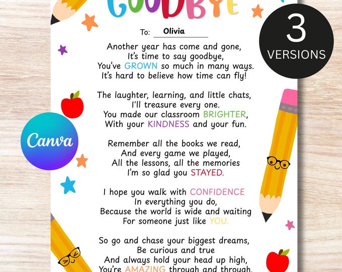 End of School Year Letter for Students, Gift From Teacher, Last Day of ...
