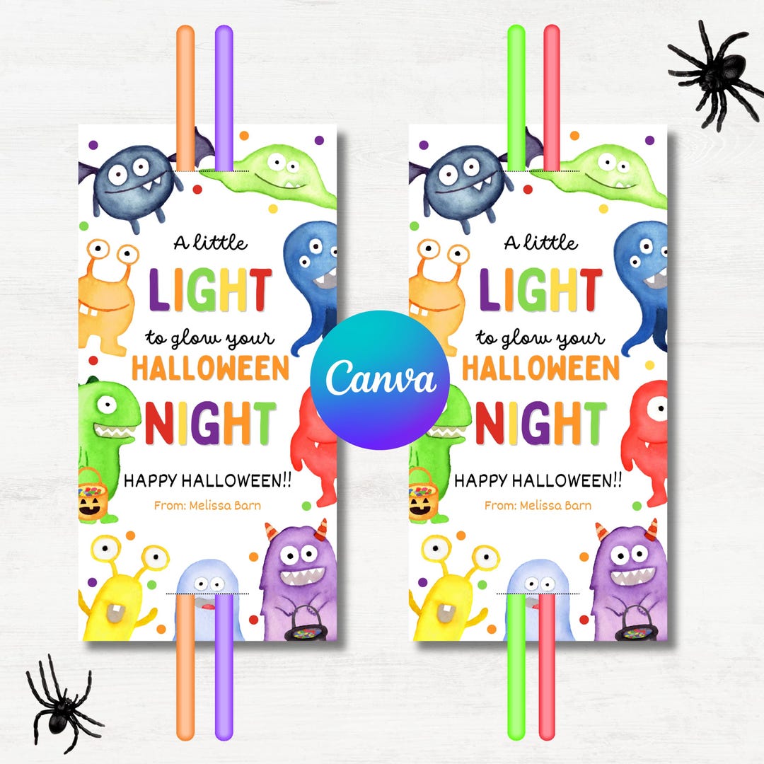 Editable Halloween Monster Glow Stick Label, Printable Halloween Glow ...