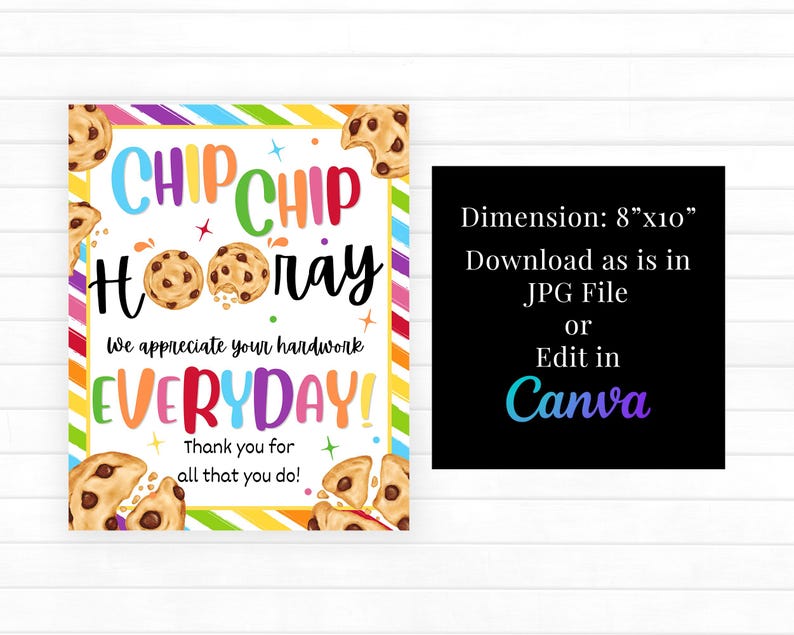 EDITABLE Cookies Teacher Appreciation Sign, Chip Chip Hooray Teacher ...