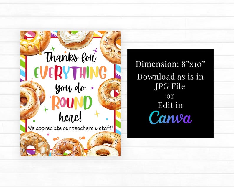 EDITABLE Bagel Teacher Appreciation Sign, Bagel Breakfast Sign ...