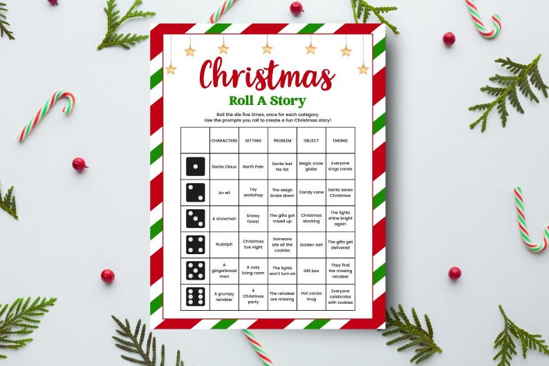 Christmas Roll A Story Game, Printable Christmas Games for Kids and ...