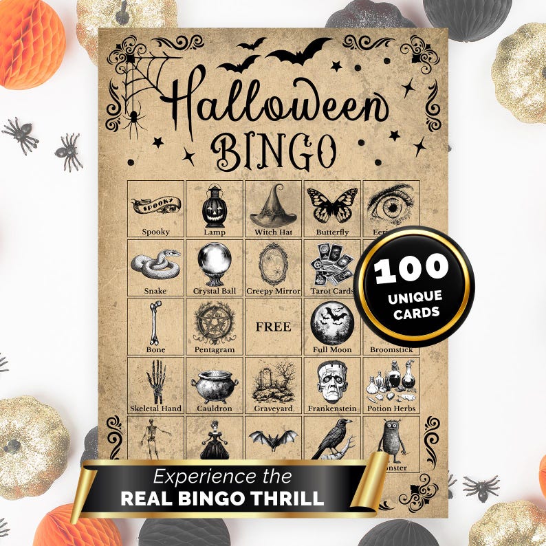 Halloween Bingo Cards, Halloween Bingo Games, Kids Halloween Party Game ...