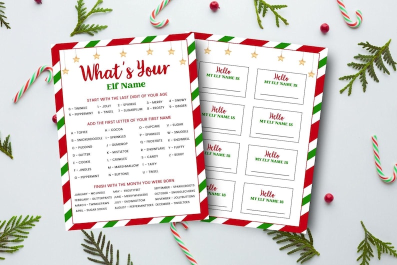 What’s Your Elf Name Game, Printable Christmas Games for Kids and ...