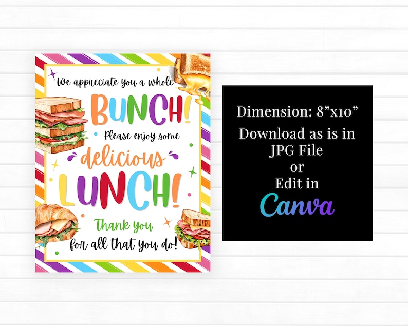 EDITABLE Sandwich Teacher Appreciation Sign, Lunch Appreciation, We ...