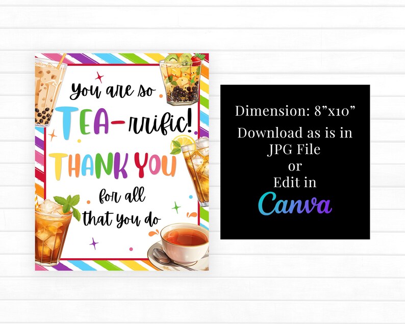 EDITABLE Tea Teacher Appreciation Sign, You Are so Tea-riffic ...