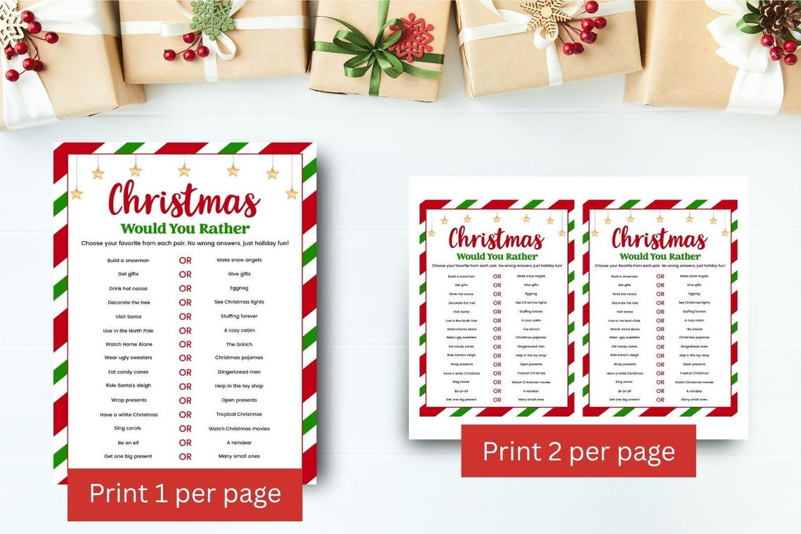 Christmas Would You Rather Game, Printable Christmas Games for Kids and ...