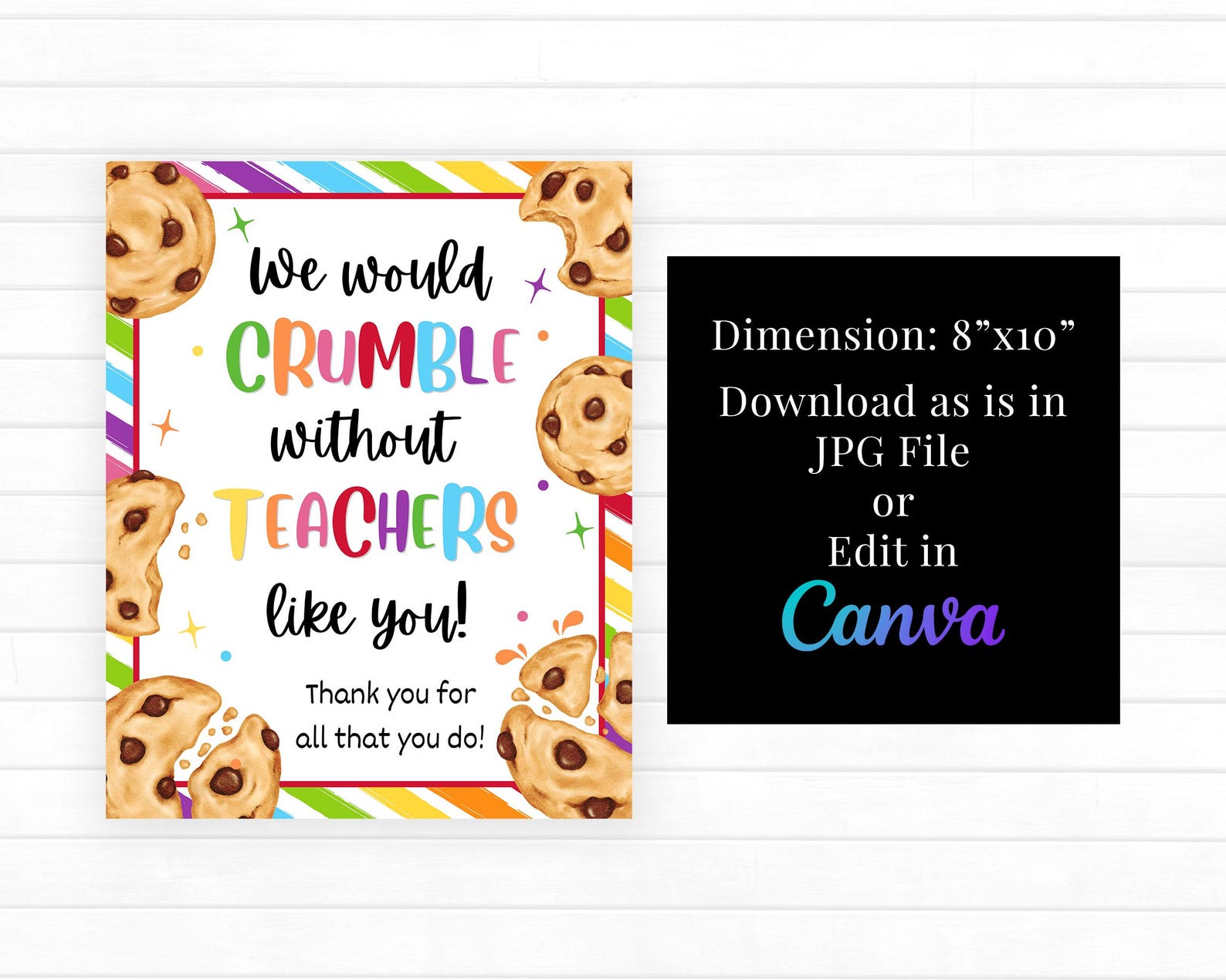 EDITABLE Cookies Teacher Appreciation Sign, We Would Crumble Without ...