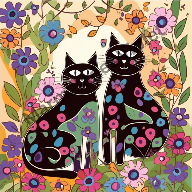 Funky & Fun Cat Art - AI 300 Dpi PNG Files for Download, Cool Cats, for ...