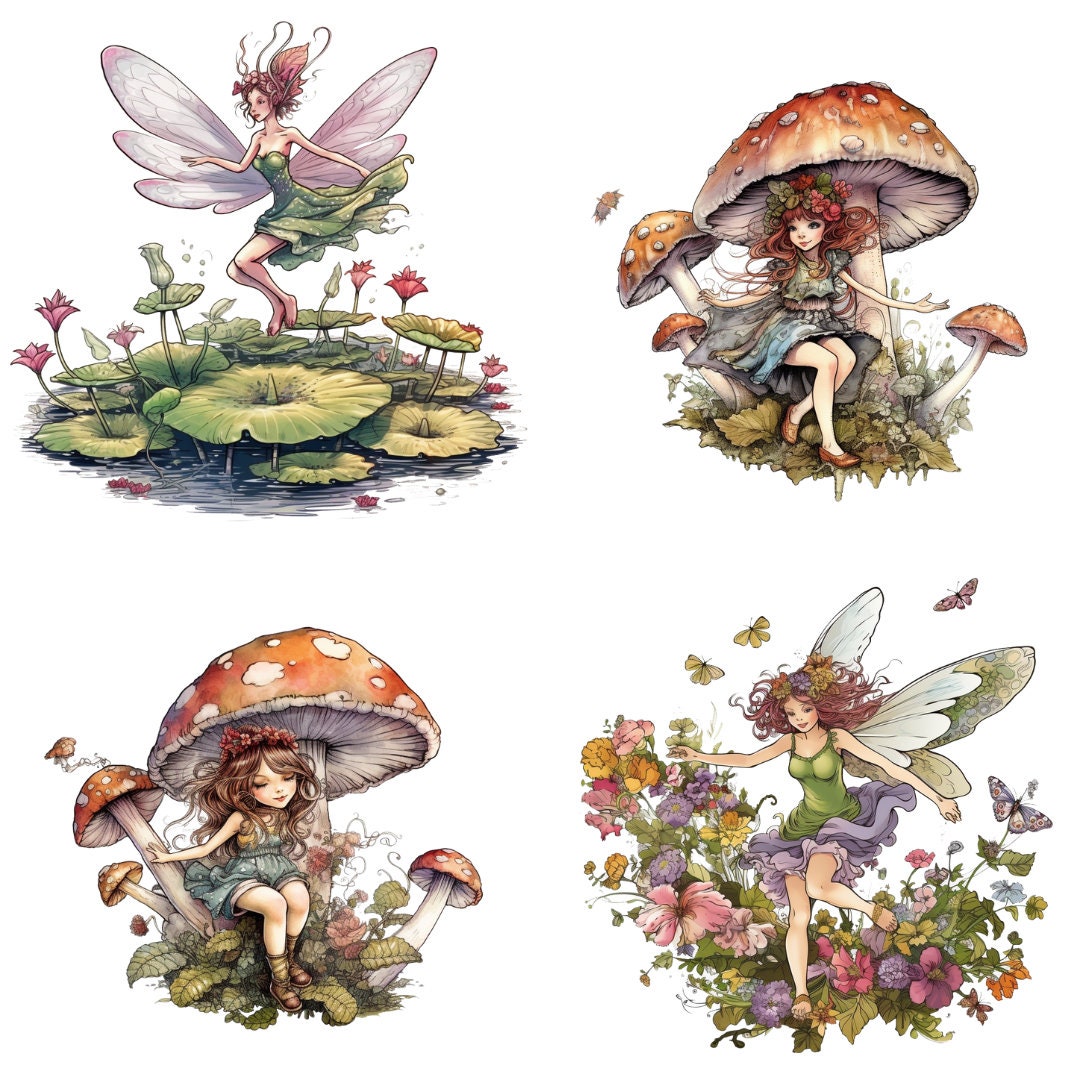Gorgeous Woodland Fairy Clipart - Bundle of 16 PNG Images, 300 Dpi Transparent Backgrounds, for ...