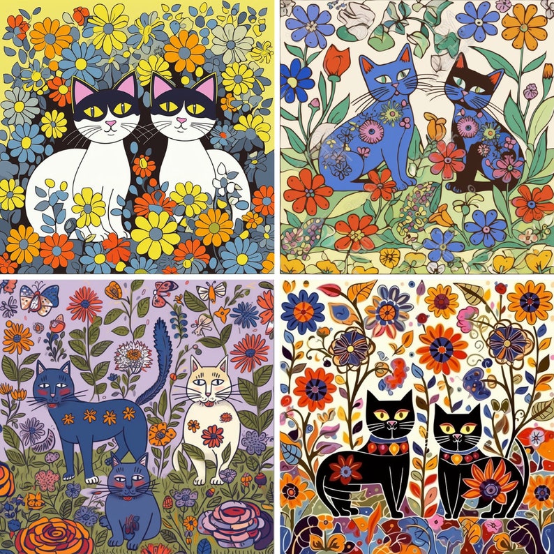 Funky & Fun Cat Art - AI 300 Dpi PNG Files for Download, Cool Cats, for ...