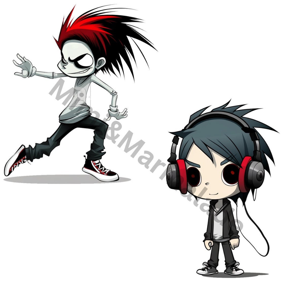 Emo Style Clipart 8 Fun & Funky Emo Characters in PNG Format - Etsy