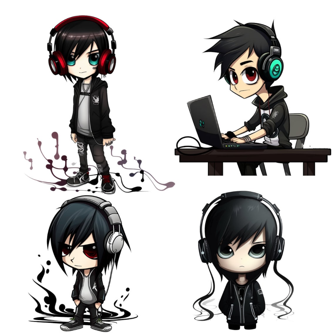 Emo Style Clipart - 8 Fun & Funky Emo Characters in PNG Format Instant ...
