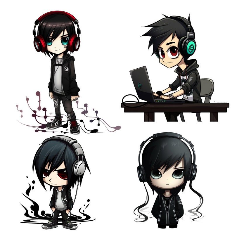 Emo Style Clipart - 8 Fun & Funky Emo Characters in PNG Format Instant ...