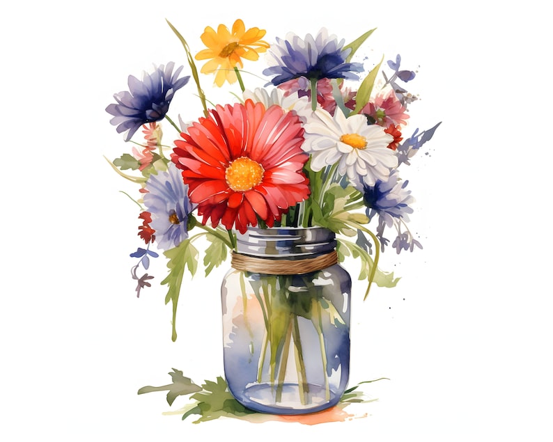 Mason Jar Flowers Clipart 12 High Quality Jpgs Instant Download Card ...