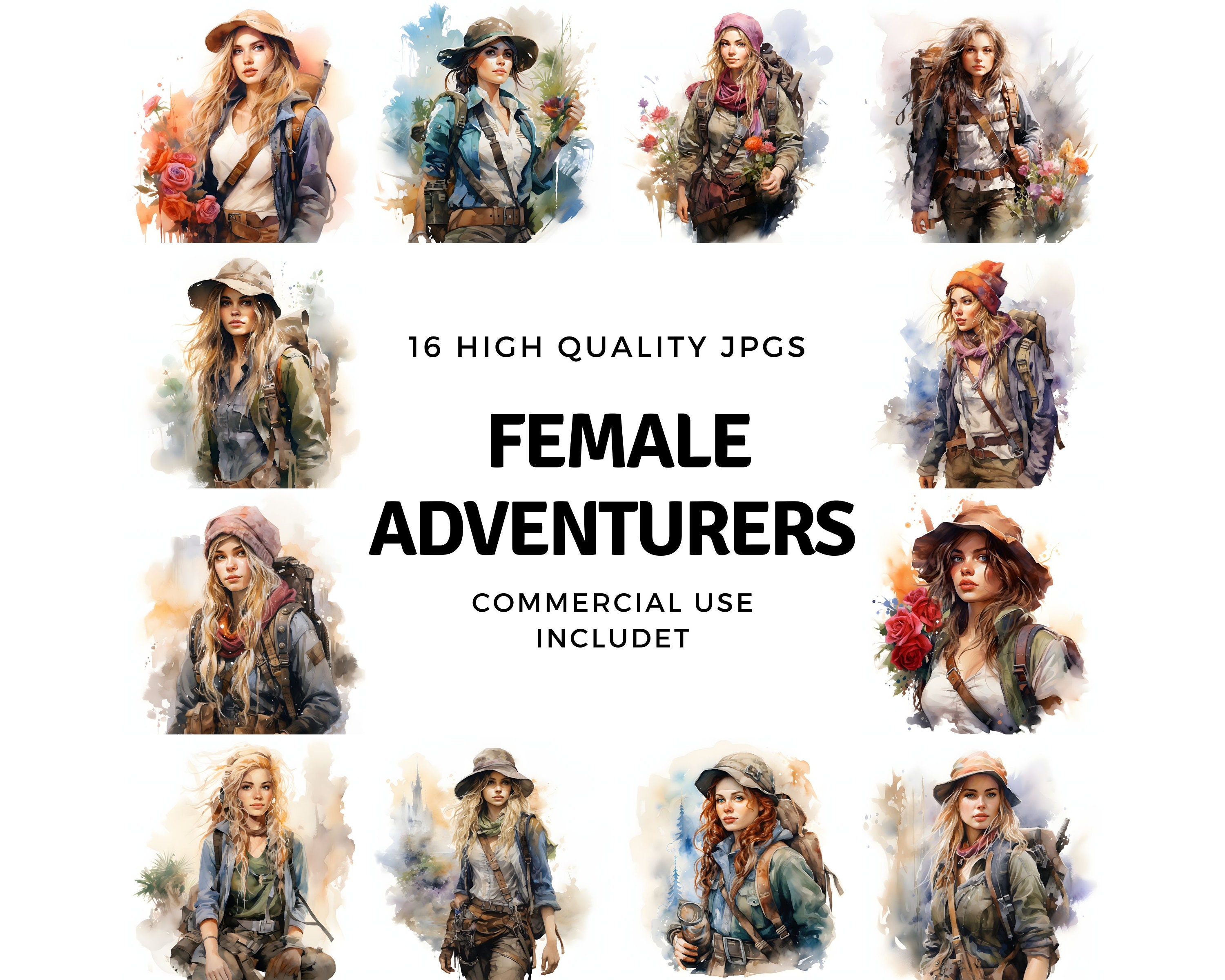 Female Adventurer Clipart 12 High Quality Jpgs Instant - Etsy