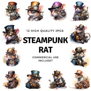 Steampunk Rat Clipart - 12 High Quality Jpgs - Instant Download - Card ...