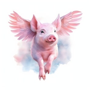Flying Pink Pig Clipart - 12 High Quality Jpgs - Instant Download ...