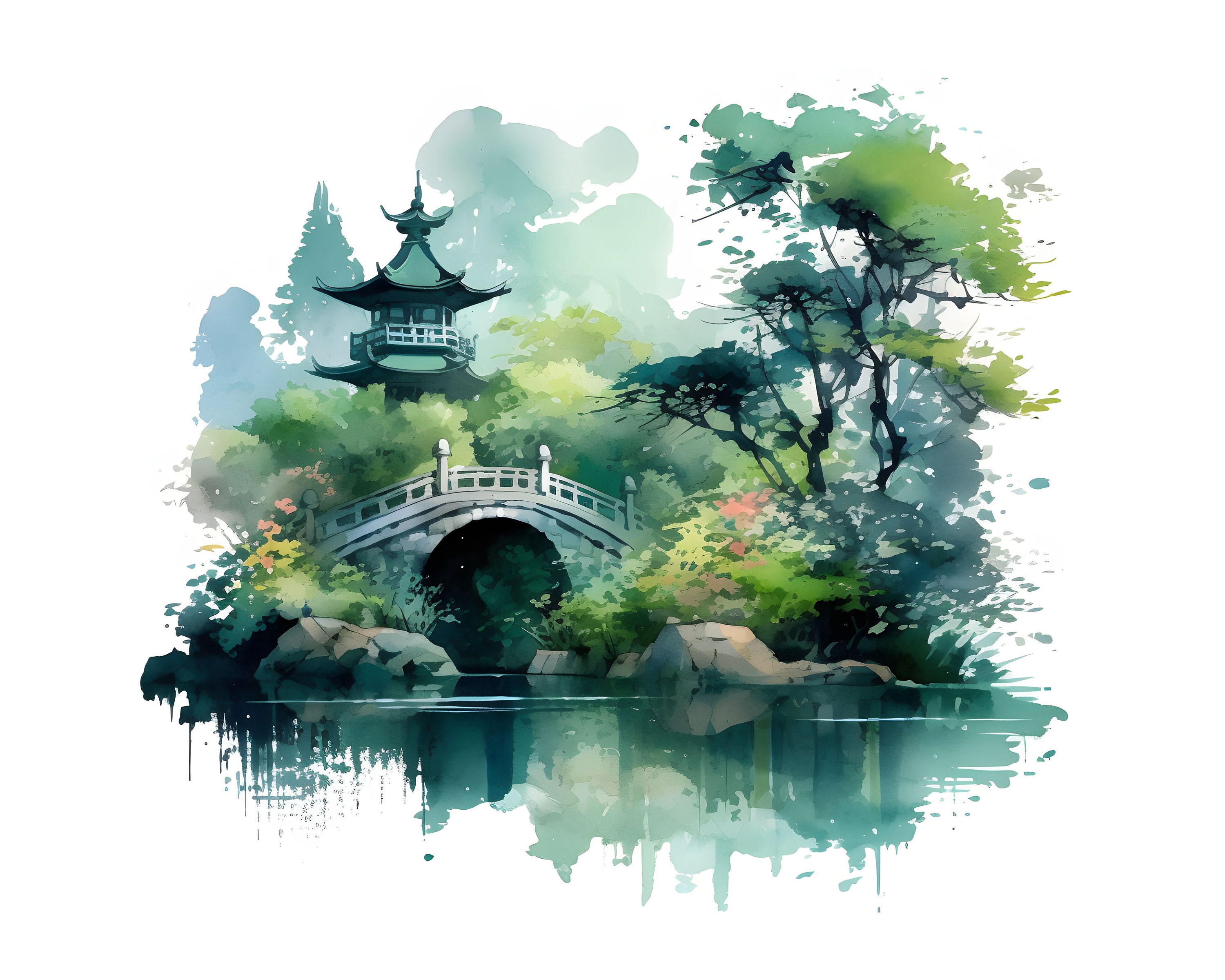 Japanese Garden Clipart 12 High Quality Jpgs Instant - Etsy