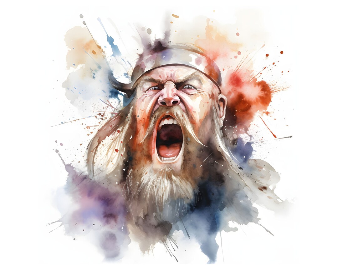 Viking Shouting a Battle Cry Viking Watercolor Battle Shout Viking ...