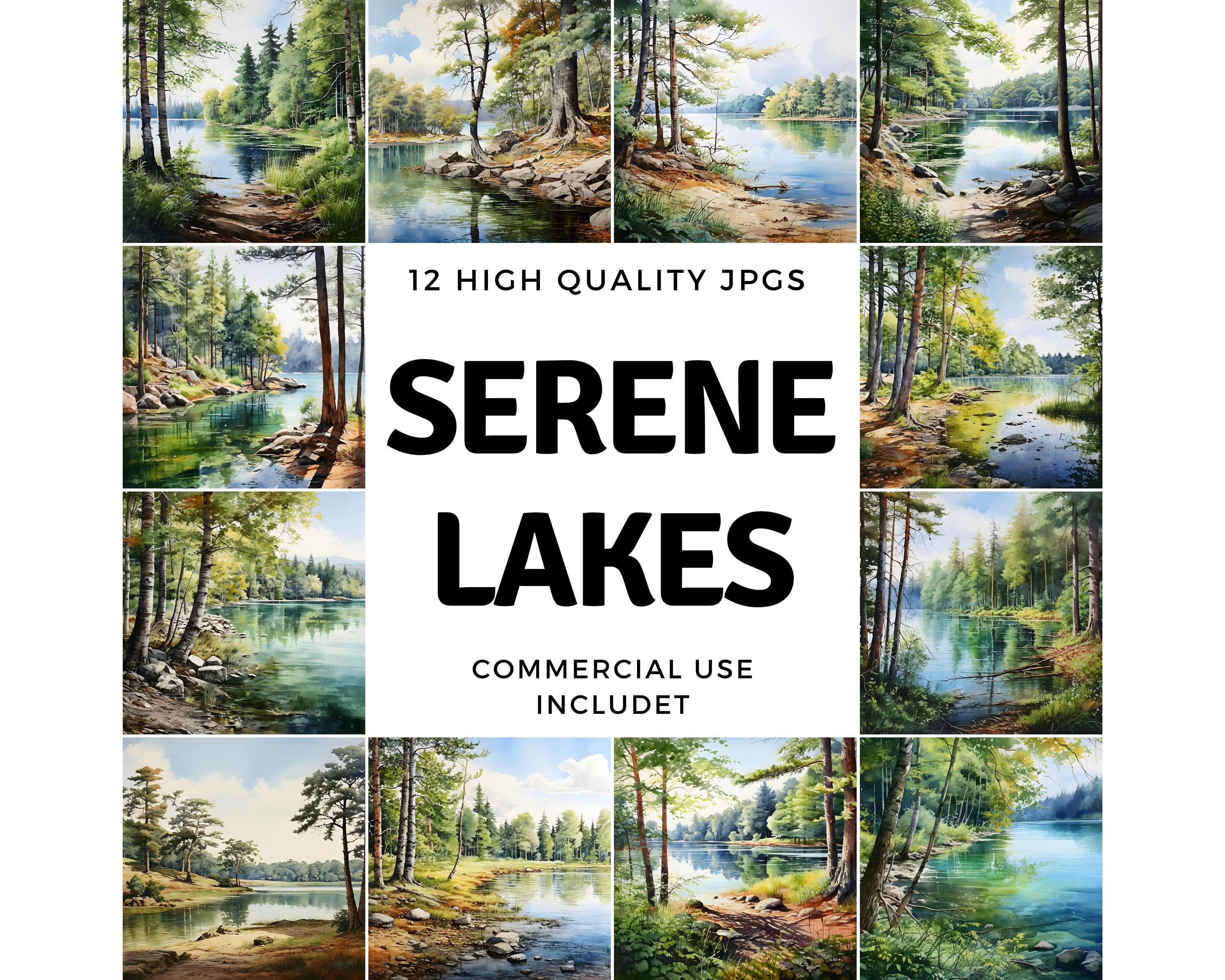 Serene Lakes Clipart 12 High Quality Jpgs Instant Download Card Making ...