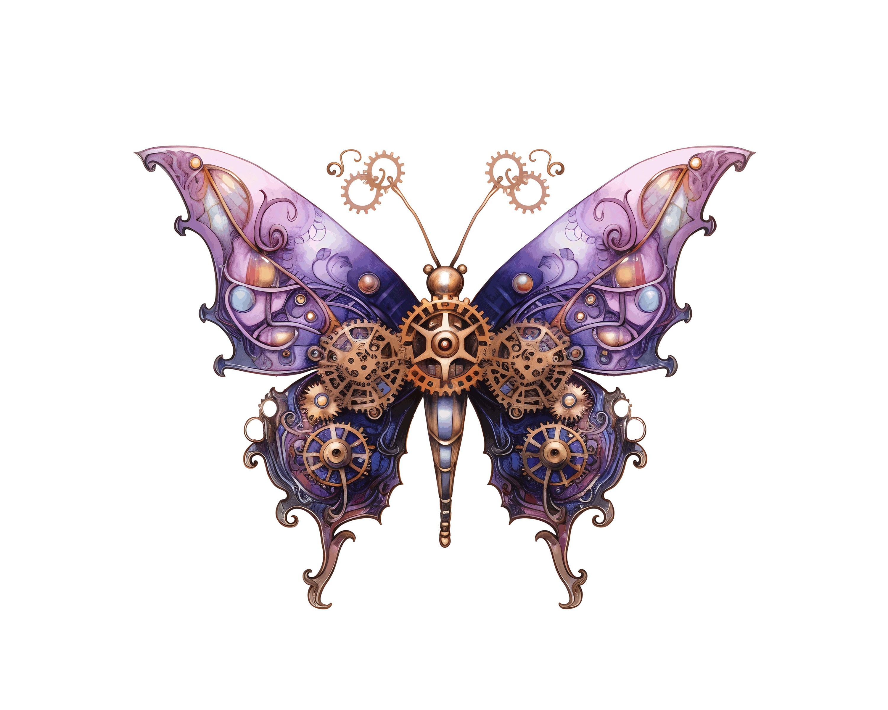 Watercolor Steampunk Butterfly Clipart Bundle - 12 Colorful PNG Images ...