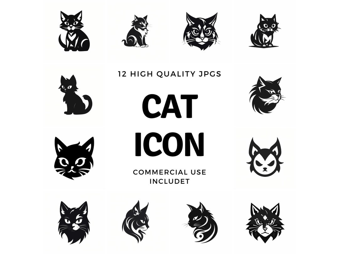 Cat Icon Clipart - 12 High Quality Jpgs - Instant Download - Card ...