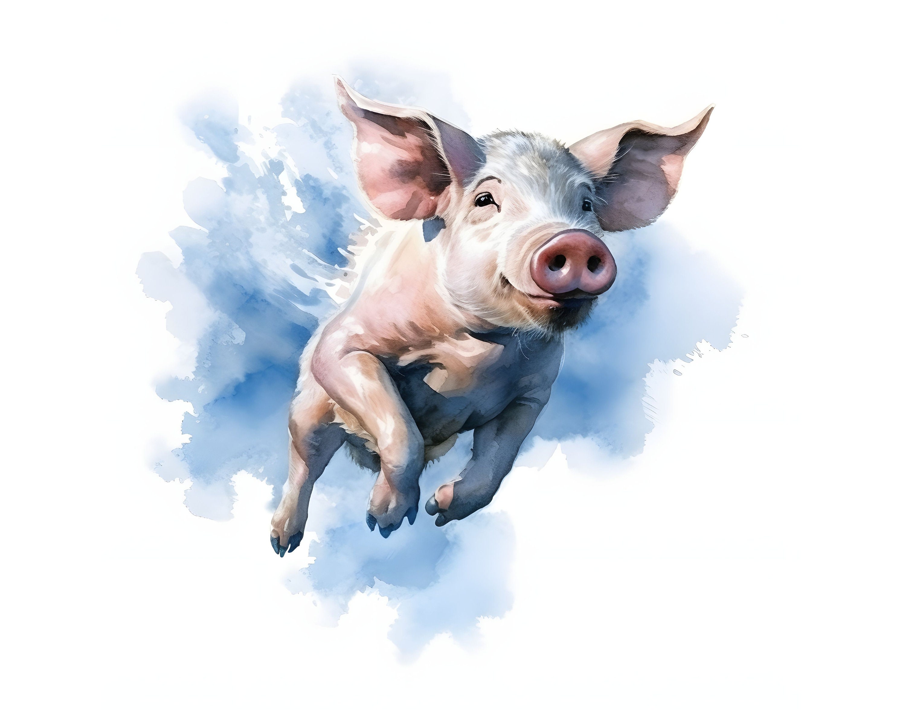 Flying Blue Pig Clipart 12 High Quality Jpgs Instant - Etsy