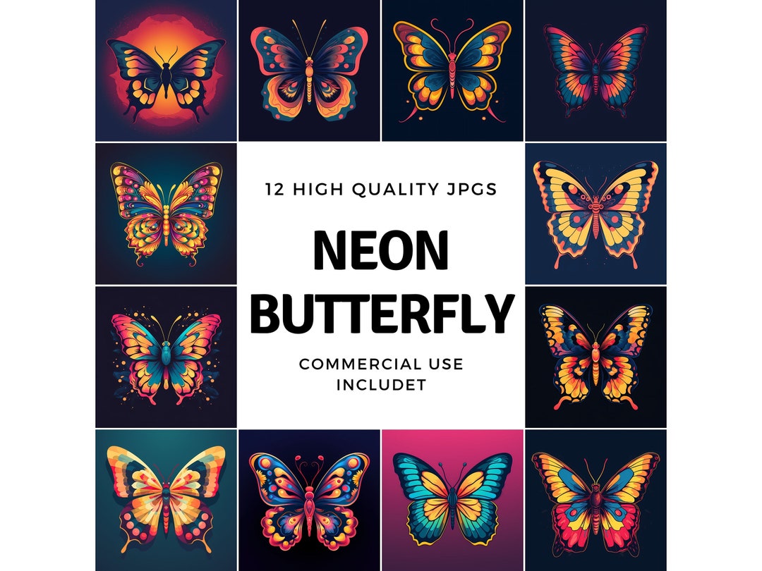 Neon Butterfly Clipart - 12 High Quality Jpgs - Instant Download - Card ...