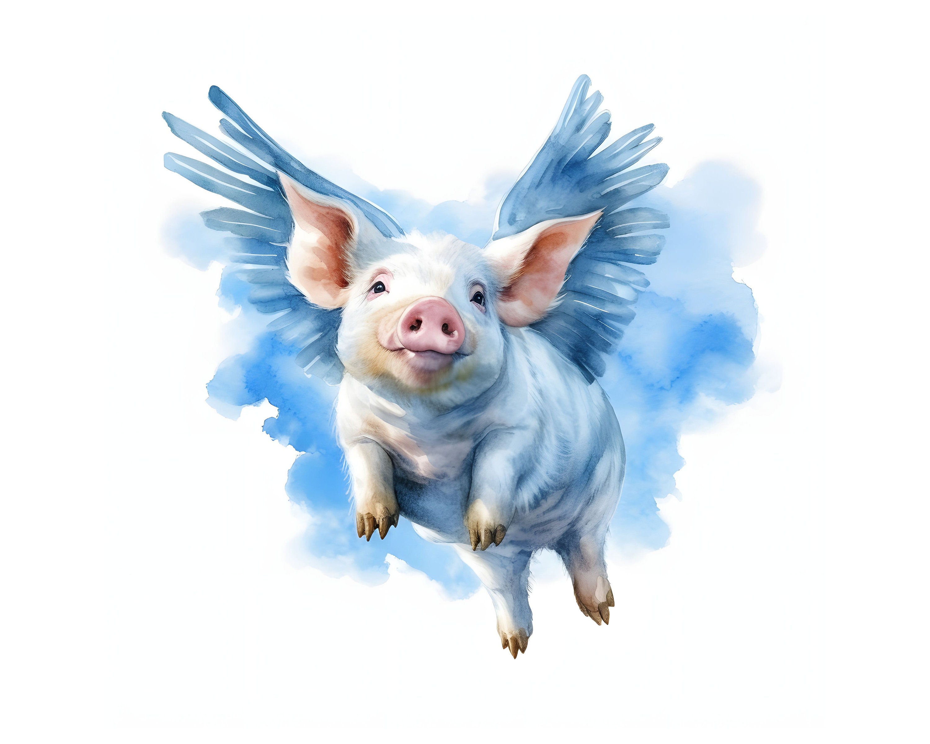 Flying Blue Pig Clipart 12 High Quality Jpgs Instant - Etsy
