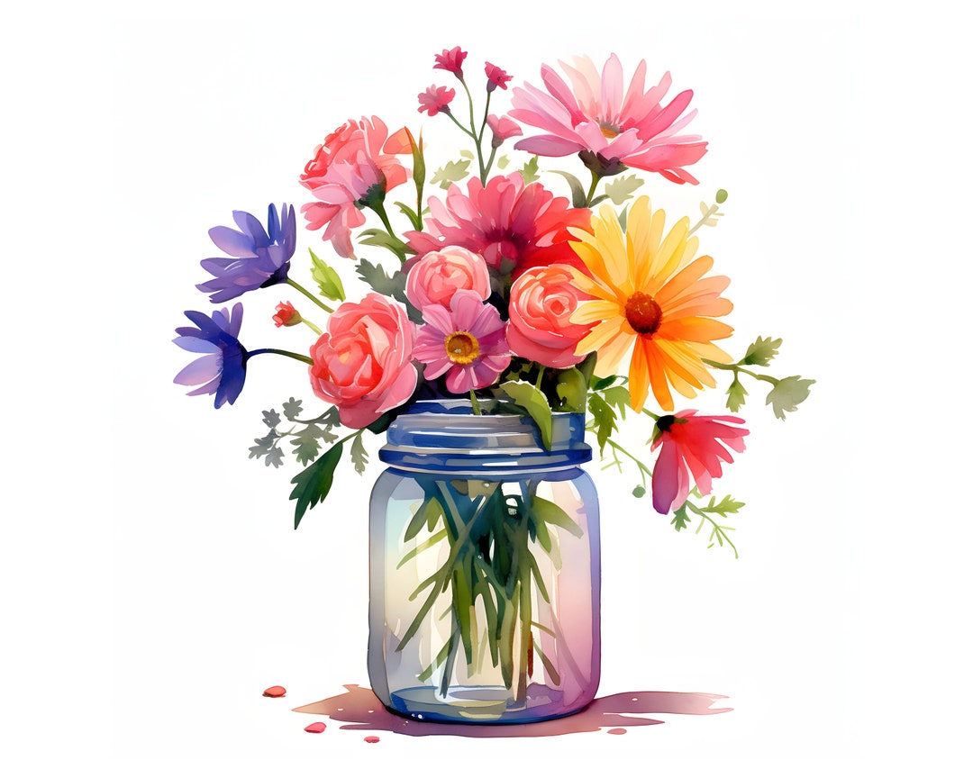 Mason Jar Flowers Clipart - 12 High Quality Jpgs - Instant Download ...