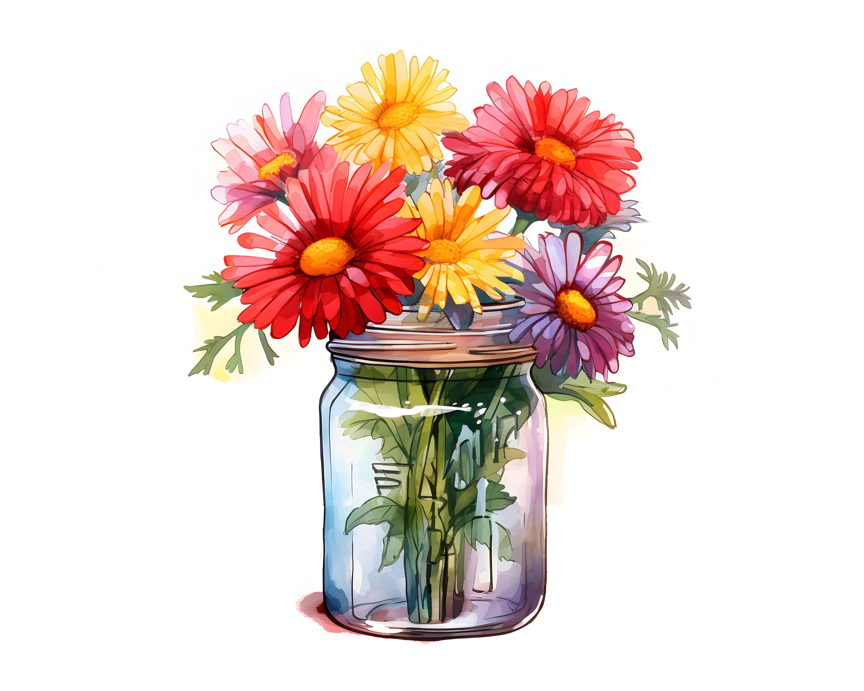 Mason Jar Flowers Clipart 12 High Quality Jpgs Instant Download Card ...