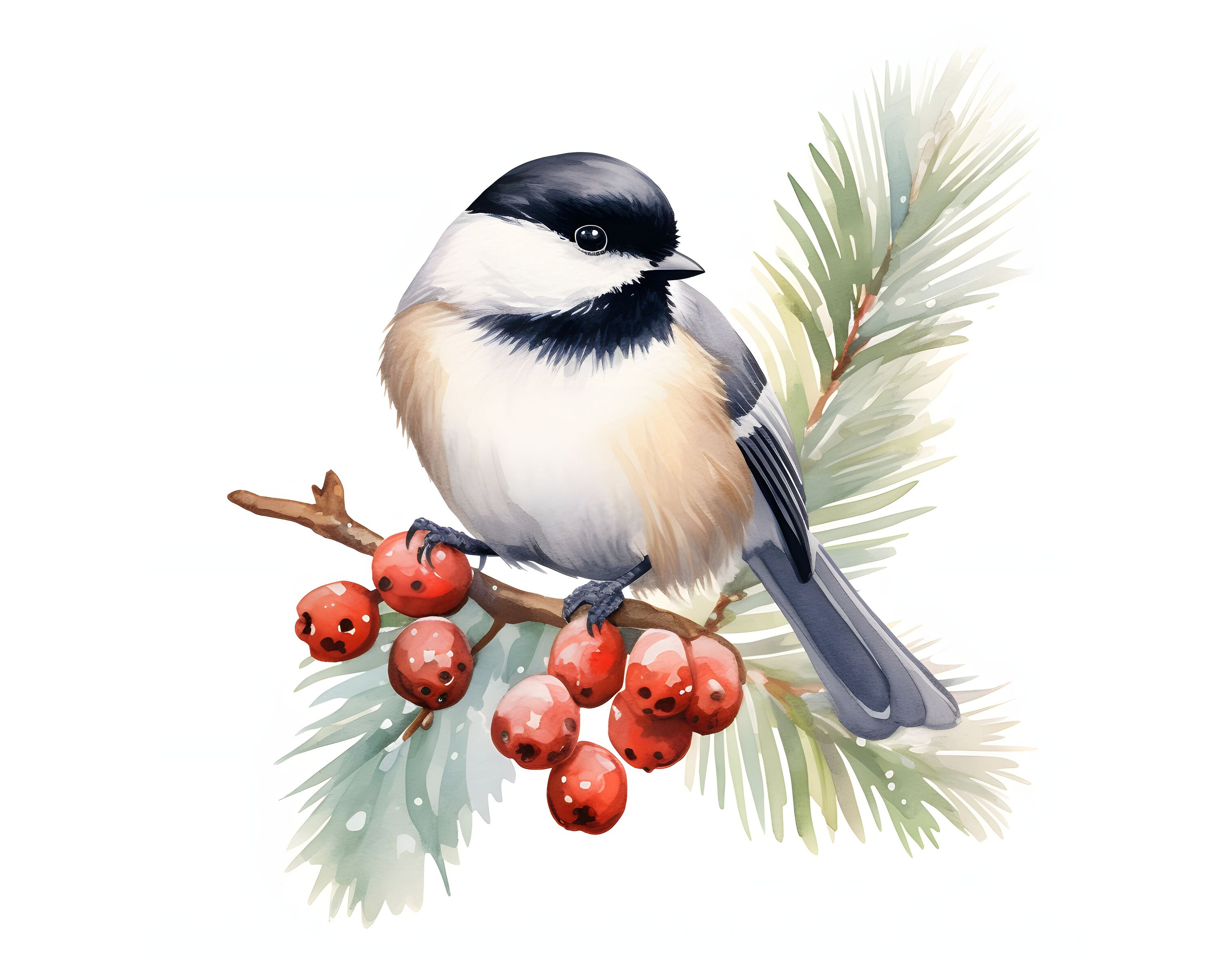 Snowy Black-capped Chickadee Clipart 12 Quality Jpgs Instant Download ...