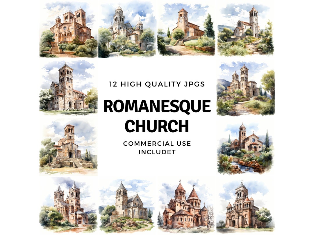 Romanesque Church Clipart - 12 High Quality Jpgs - Instant Download ...