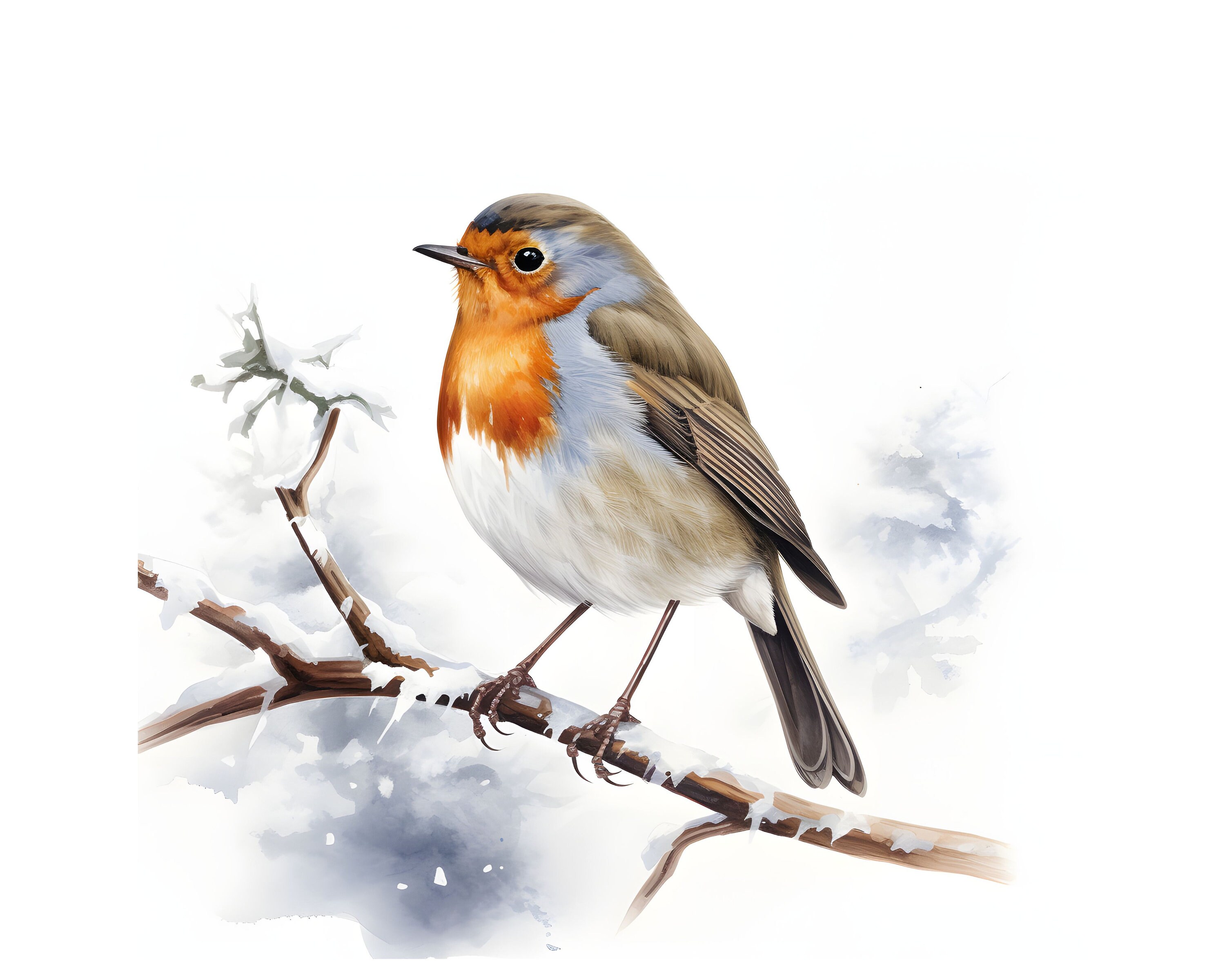 Snowy European Robins Clipart 12 High Quality Jpgs Instant Download ...