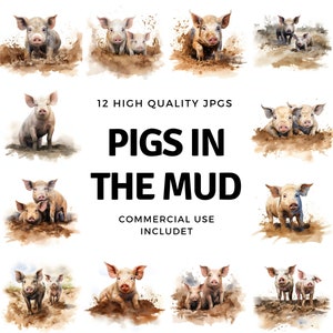 Pigs in the Mud Clipart - 12 High Quality Jpgs - Instant Download ...