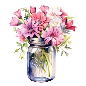 Mason Jar Flowers Clipart - 12 High Quality Jpgs - Instant Download ...