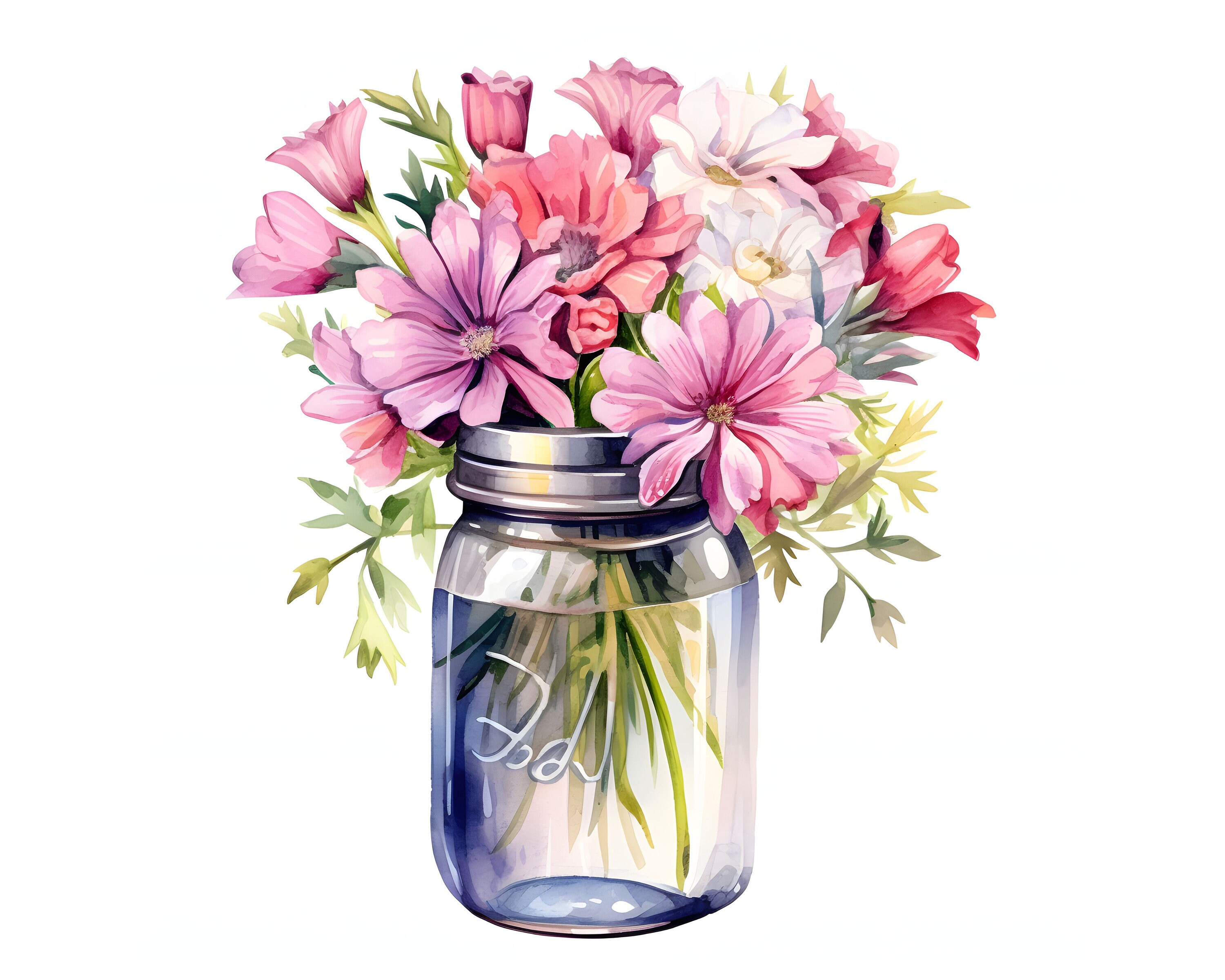 Mason Jar Flowers Clipart 12 High Quality Jpgs Instant Download Card ...
