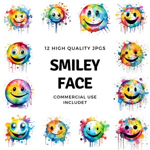 Smiley Face Clipart - 12 High Quality Jpgs - Instant Download - Card ...