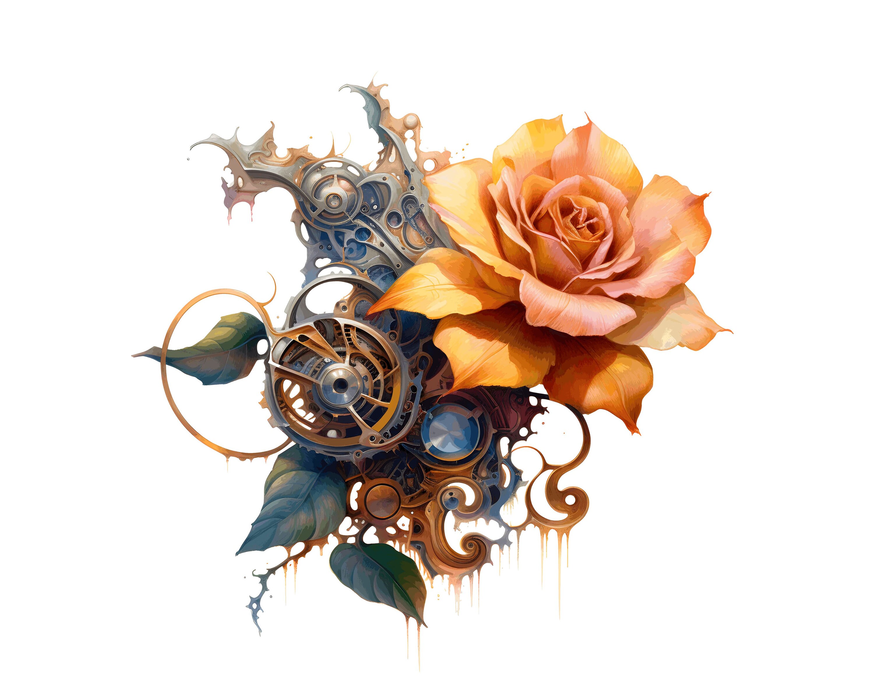 Watercolor Steampunk Flower Clipart Bundle 12 Colorful PNG - Etsy