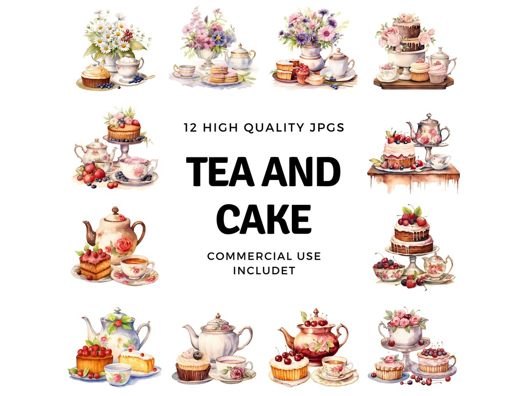 Tea and Cake Clipart - 12 High Quality Jpgs - Instant Download - Card ...