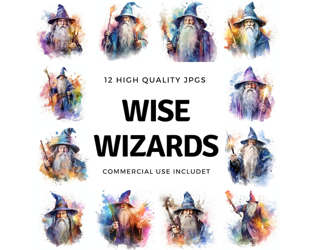 Watercolor Wizard Clipart - 12 High Quality Jpgs - Instant Download ...
