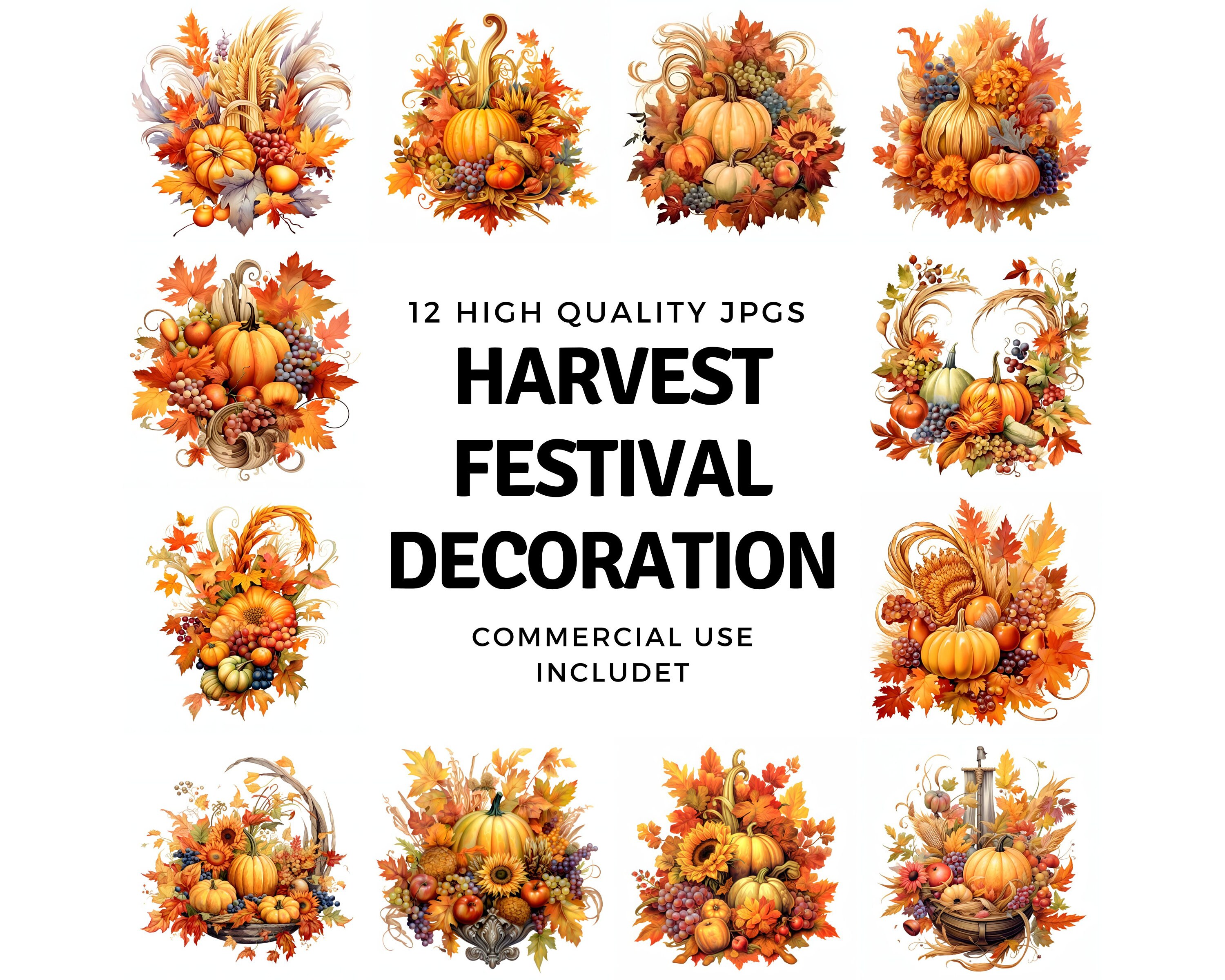 Harvest Festival Decoration Clipart - 12 Quality Jpgs - Instant ...