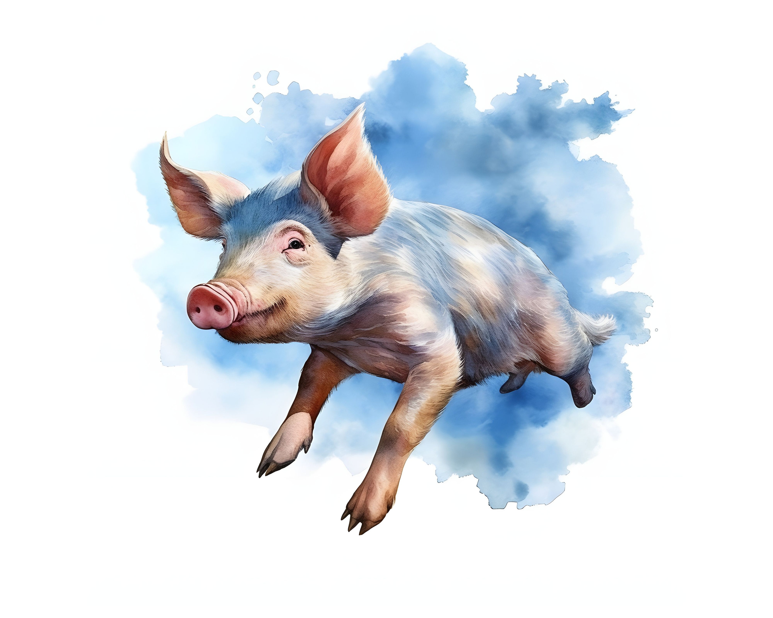 Flying Blue Pig Clipart 12 High Quality Jpgs Instant - Etsy