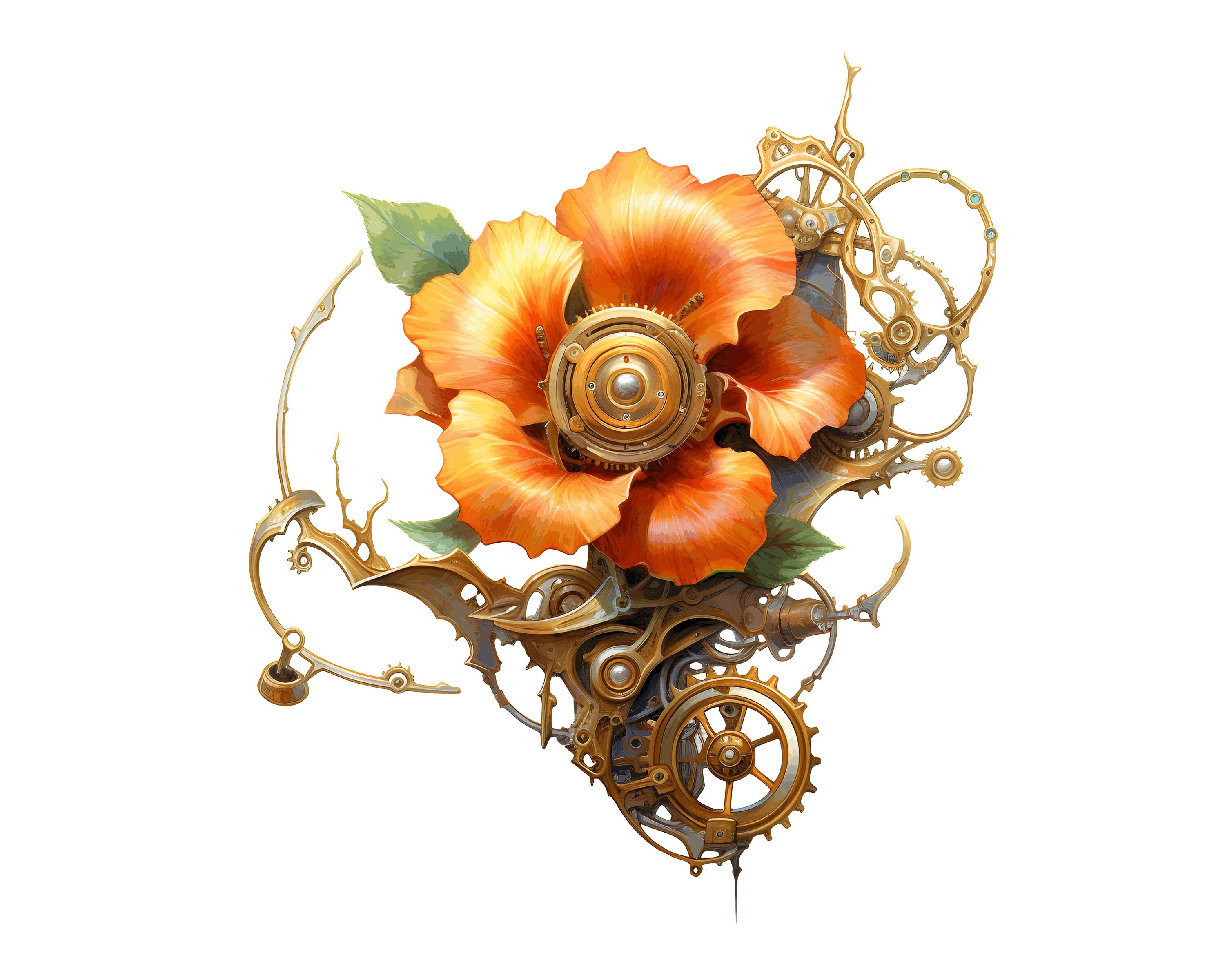 Watercolor Steampunk Flower Clipart Bundle 12 Colorful PNG - Etsy